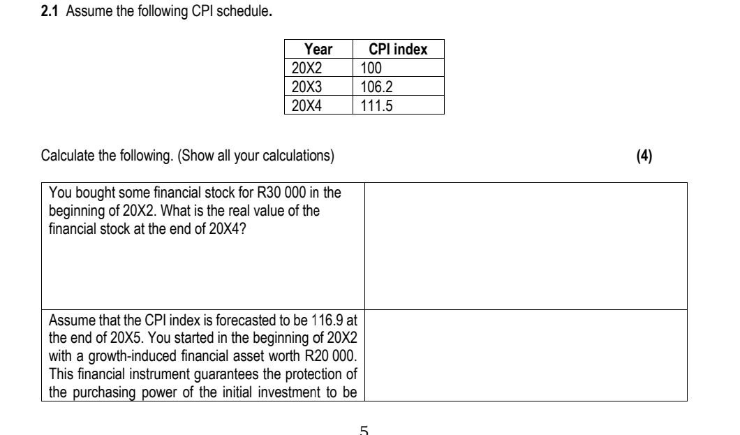 Solved 2.1 ﻿Assume the following CPI | Chegg.com