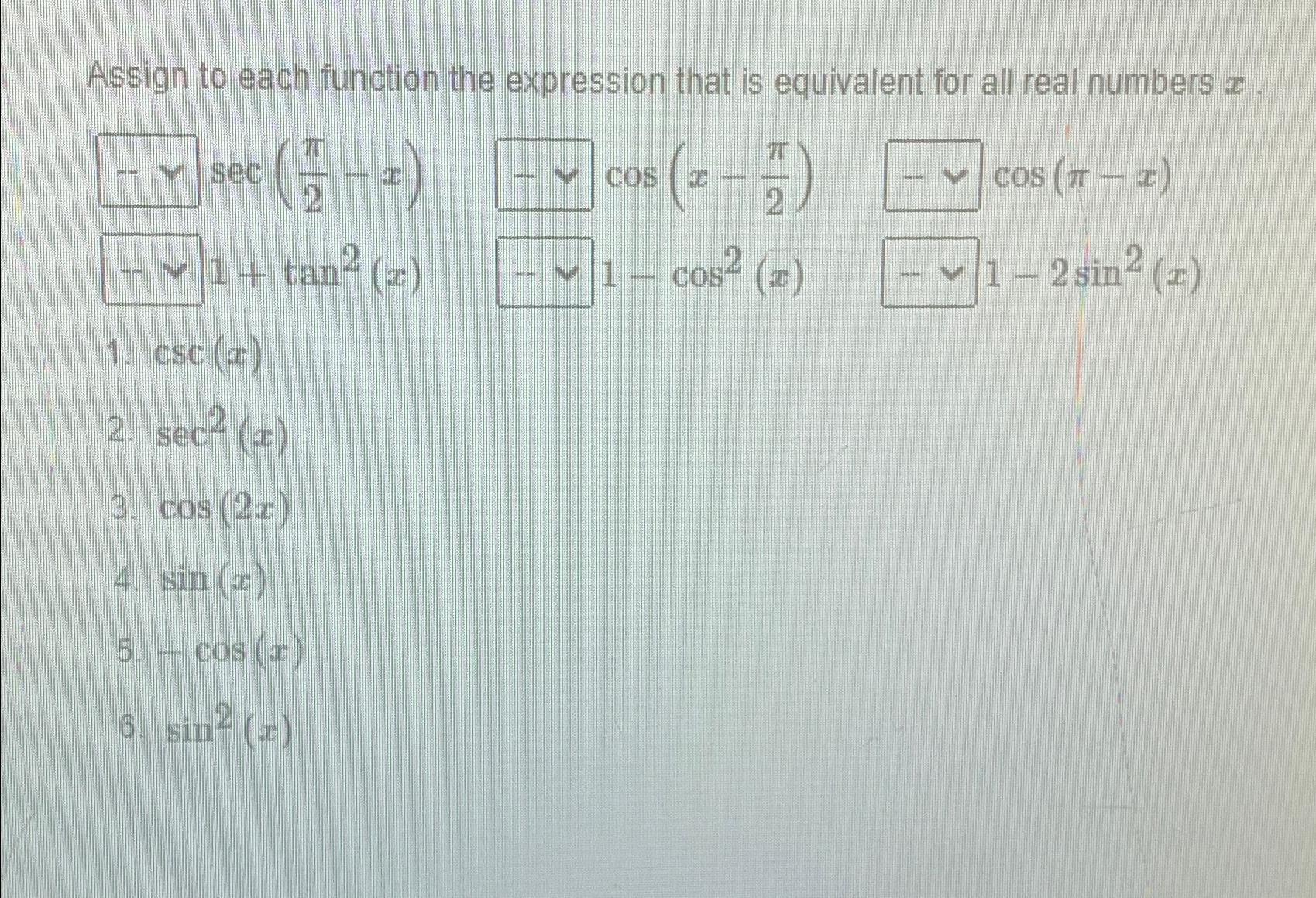 Solved Assign to each function the expression that is | Chegg.com