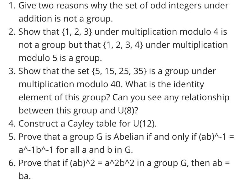 Solved Give two reasons why the set of odd integers under | Chegg.com
