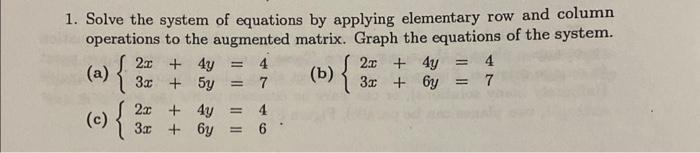 Solved 1. Solve the system of equations by applying | Chegg.com