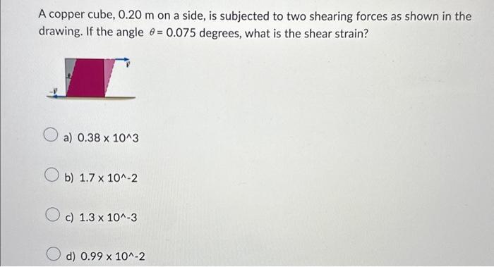 Solved A copper cube, 0.20 m on a side, is subjected to two | Chegg.com