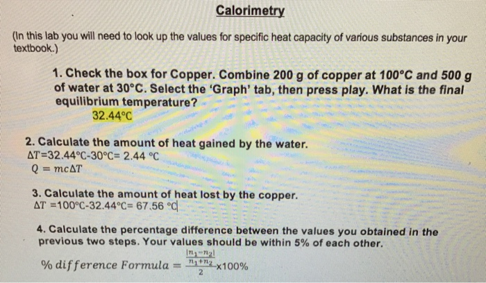 Solved Calorimetry (In this lab you will need to look up the | Chegg.com