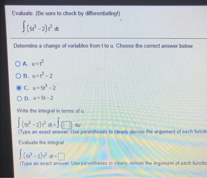 Solved write the integral in terms of u and evaulate the | Chegg.com