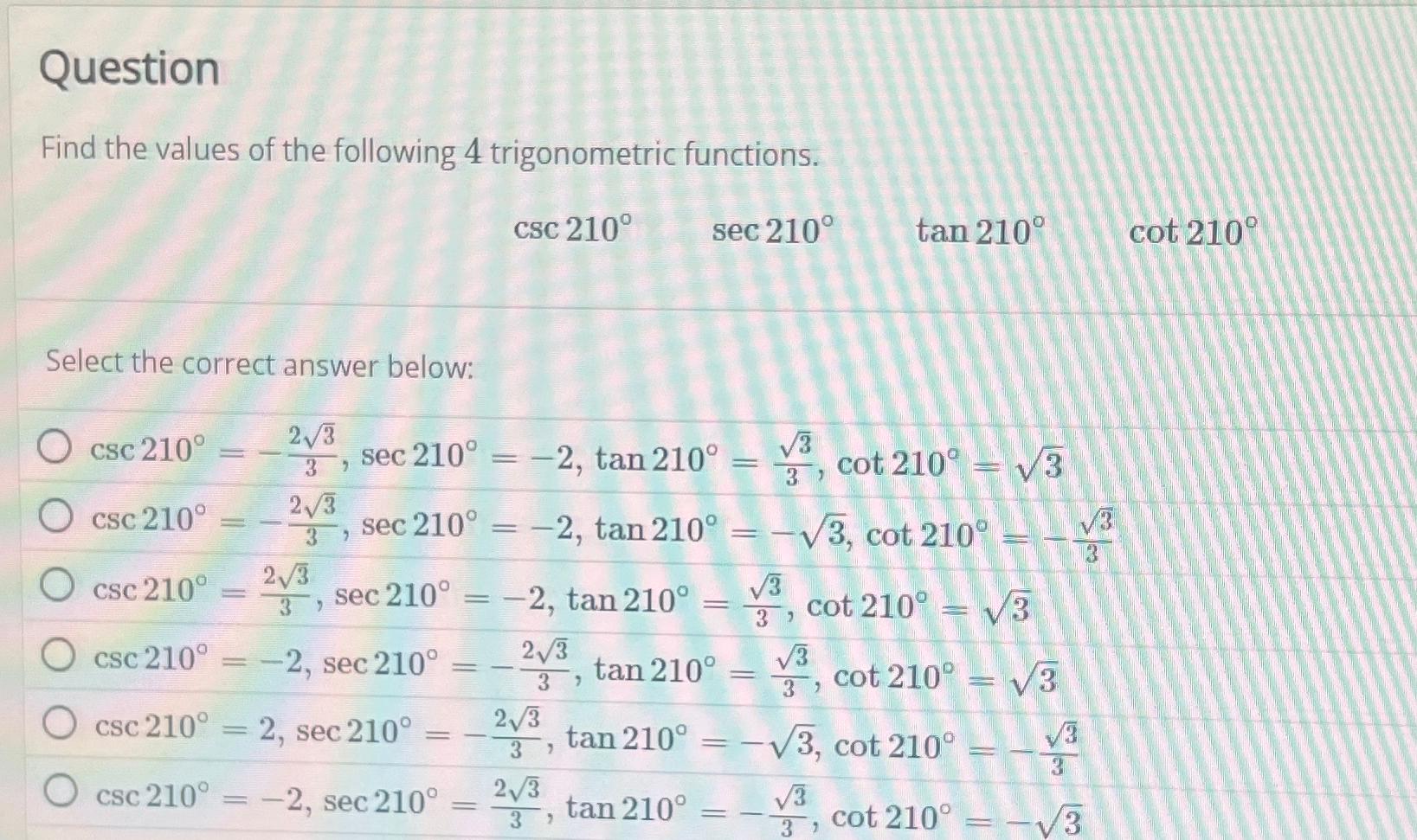 Solved QuestionFind the values of the following 4 | Chegg.com