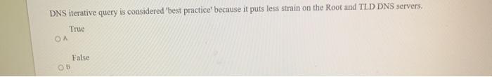 Solved DNS iterative query is considered 'best practice' | Chegg.com