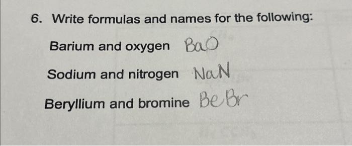Solved 6. Write formulas and names for the following: Barium | Chegg.com