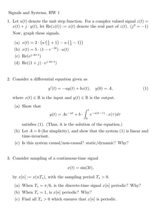 Solved 1. Let u(t) denote the unit step function. For a | Chegg.com