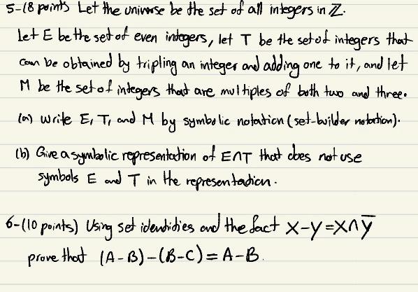 Solved 5-18 point's Let the uniursse be the set of all | Chegg.com