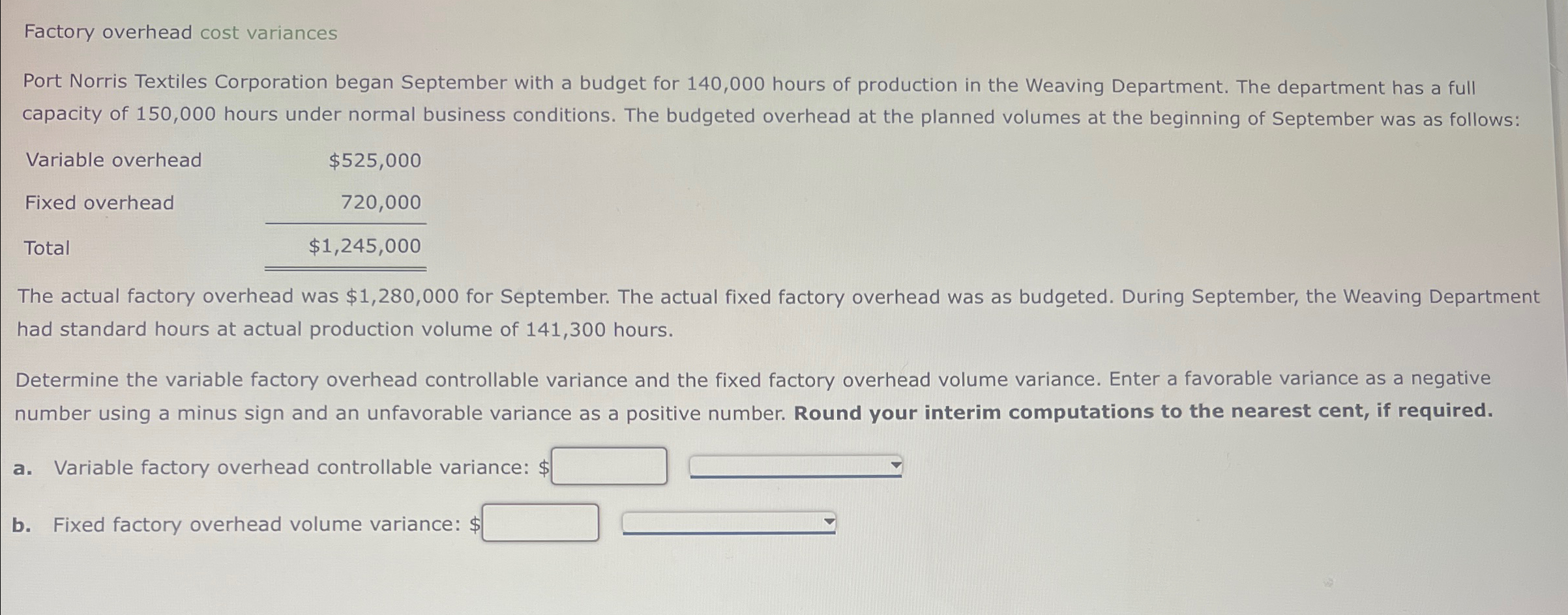 Solved Factory overhead cost variancesPort Norris Textiles | Chegg.com