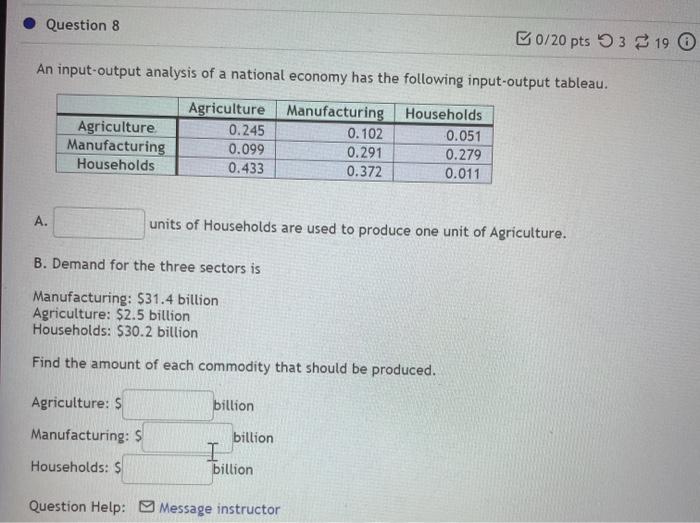 Solved Question 8 B0/20 pts 53 19 An input-output analysis | Chegg.com
