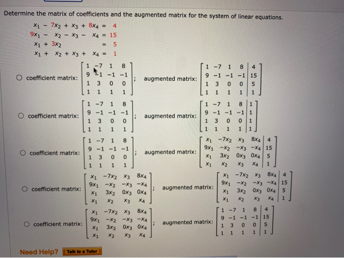 Solved Determine the matrix of coefficients and the | Chegg.com