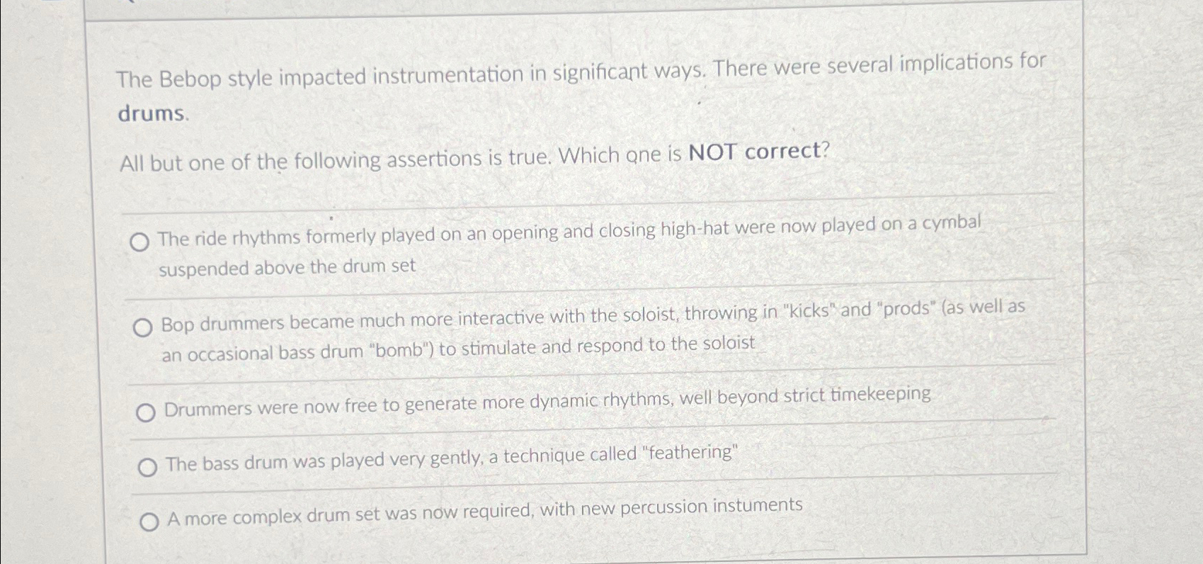 Solved The Bebop style impacted instrumentation in | Chegg.com