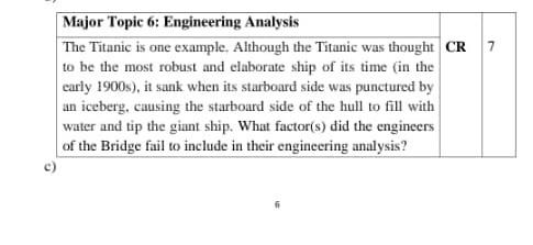Solved 7 Major Topic 6: Engineering Analysis The Titanic is | Chegg.com