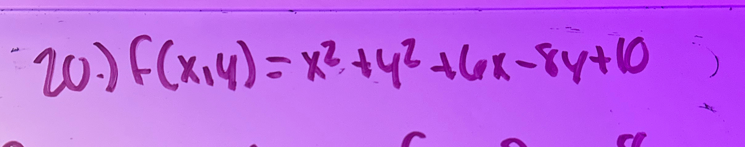 Solved 20.) f(x,y)=x2+y2+6x-8y+10 ﻿Find the local extrema | Chegg.com