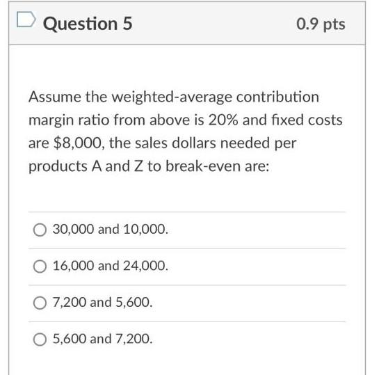 Solved Question 5 0.9 pts Assume the weighted-average | Chegg.com