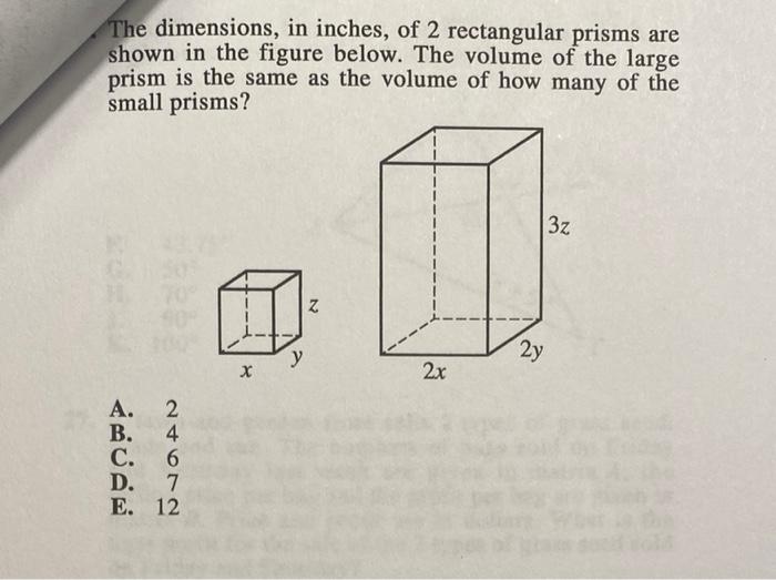 Solved The dimensions, in inches, of 2 rectangular prisms | Chegg.com