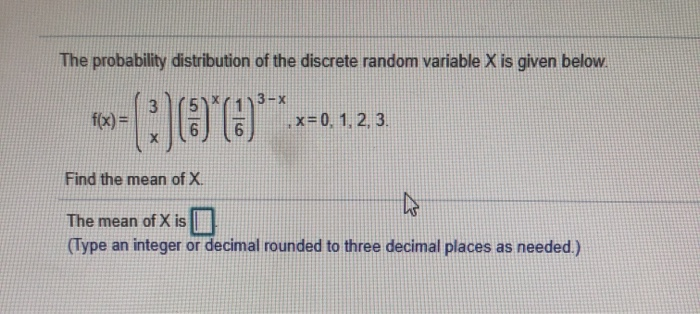 Solved The probability distribution of the discrete random | Chegg.com