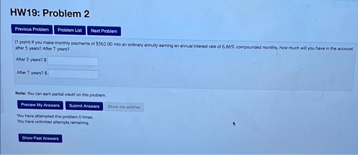 Solved HW19: Problem 2 Previous Problem Problem Ust Next | Chegg.com