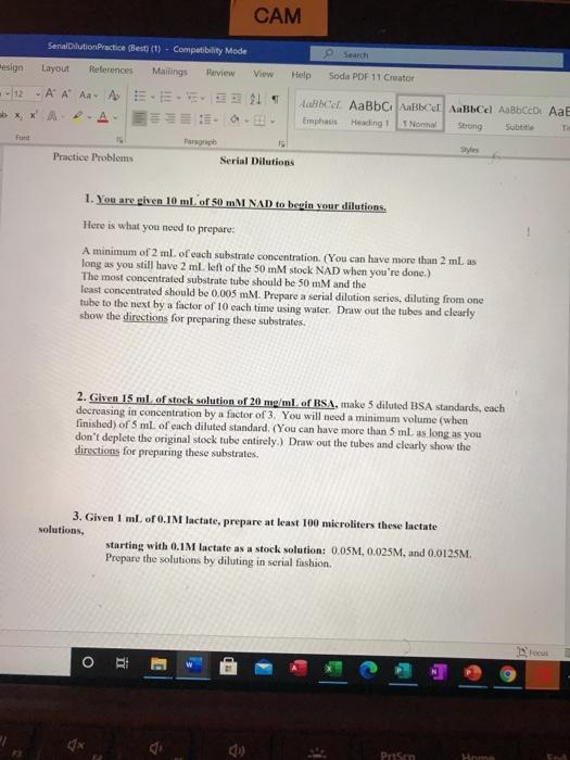 Solved CAM Serial Dilution Practice (Best) (1) - | Chegg.com