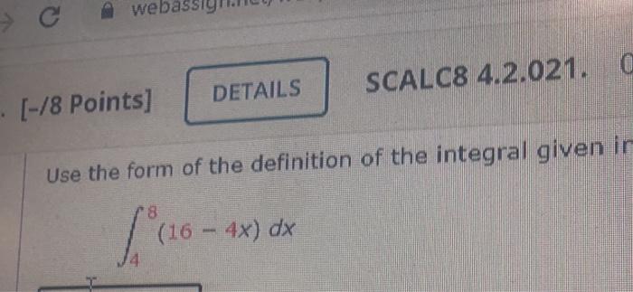 Solved webas DETAILS SCALC8 4.2.021. O • (-/8 Points] Use | Chegg.com
