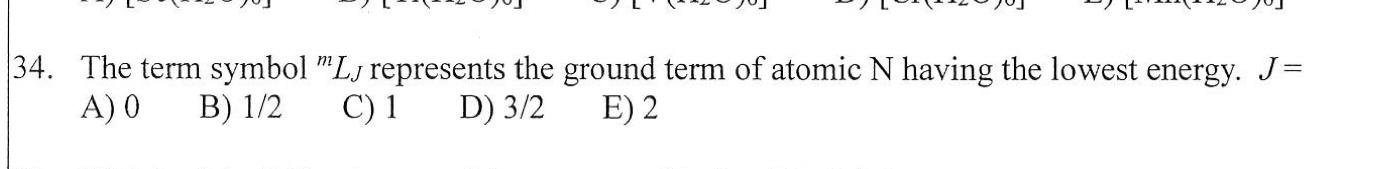 Solved The term symbol ?mLJ ﻿represents the ground term of | Chegg.com
