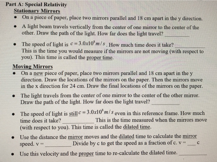 Solved Part A: Special Relativity Stationary Mirrors On a | Chegg.com