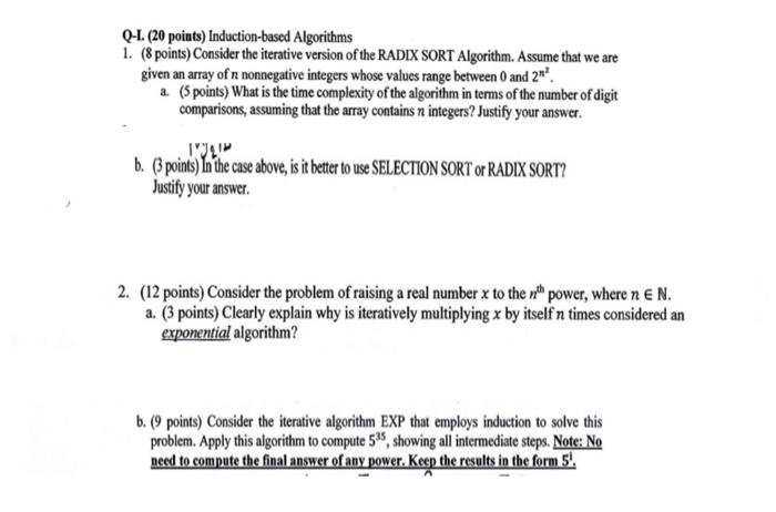 Solved Q-I. (20 points) Induction-based Algorithms 1. (8 | Chegg.com