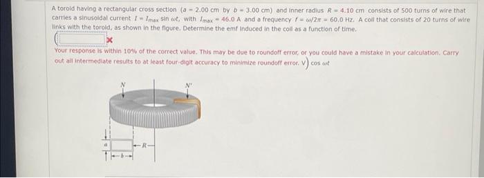 Solved A toroid having a rectangular cross section (a = 2.00 | Chegg.com