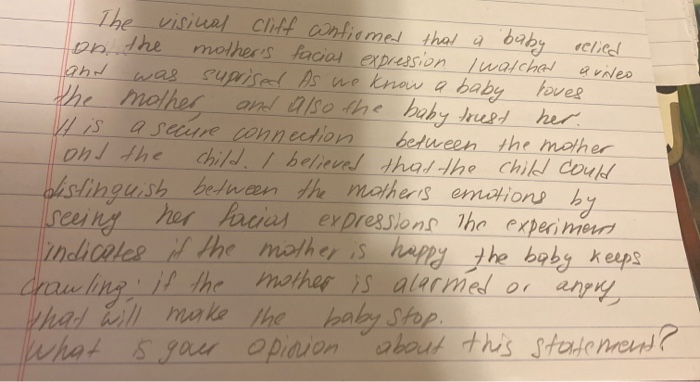 Solved on the The visinal cliff confirmed that a baby relied | Chegg.com