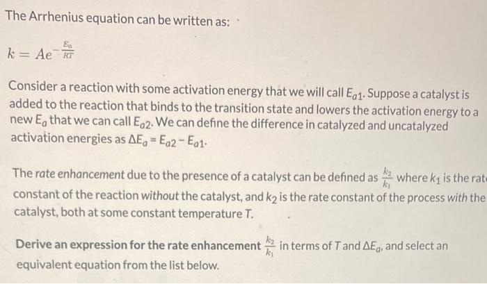 Solved The Arrhenius equation can be written as: k=Ae−RTE0 | Chegg.com