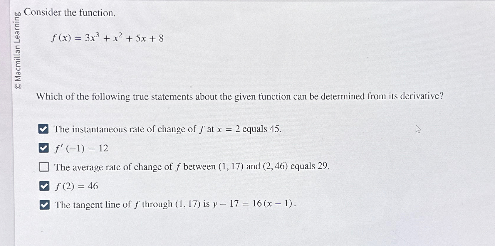 Solved 0 ﻿consider The Function F X 3x3 X2 5x 8which Of