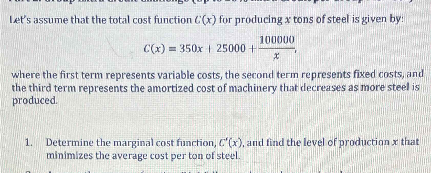 Solved Let's assume that the total cost function C(x) ﻿for | Chegg.com