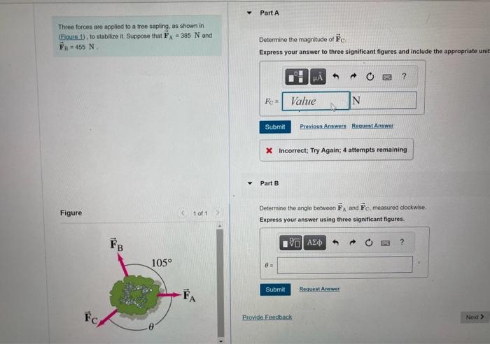 Solved Three forces are applied to a tree sapling, as shown | Chegg.com