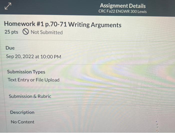 Homework #1 p.70-71 Writing Arguments 25 pts Q Not | Chegg.com