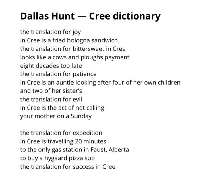 Dallas Hunt – Cree dictionary the translation for joy | Chegg.com