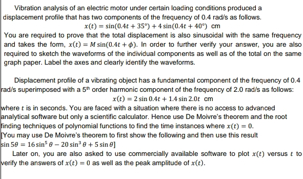 Solved Vibration analysis of an electric motor under certain | Chegg.com