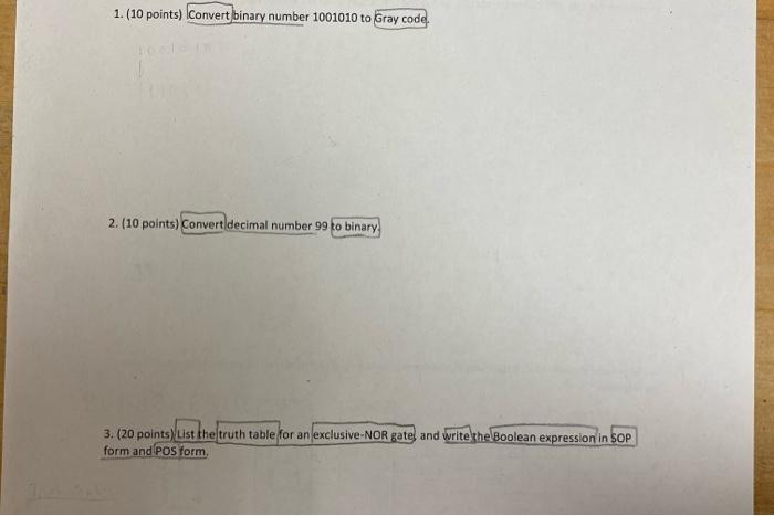 Solved 1. (10 points) Convert binary number 1001010 to Gray | Chegg.com