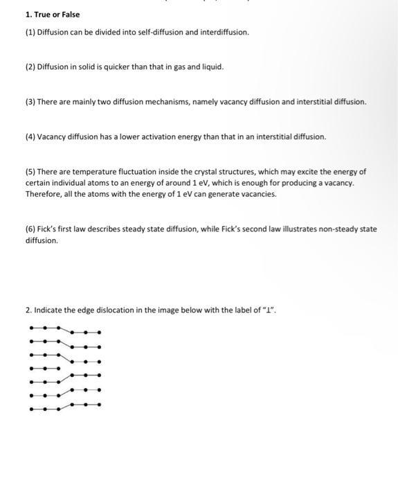 Solved 1. True or False (1) Diffusion can be divided into | Chegg.com