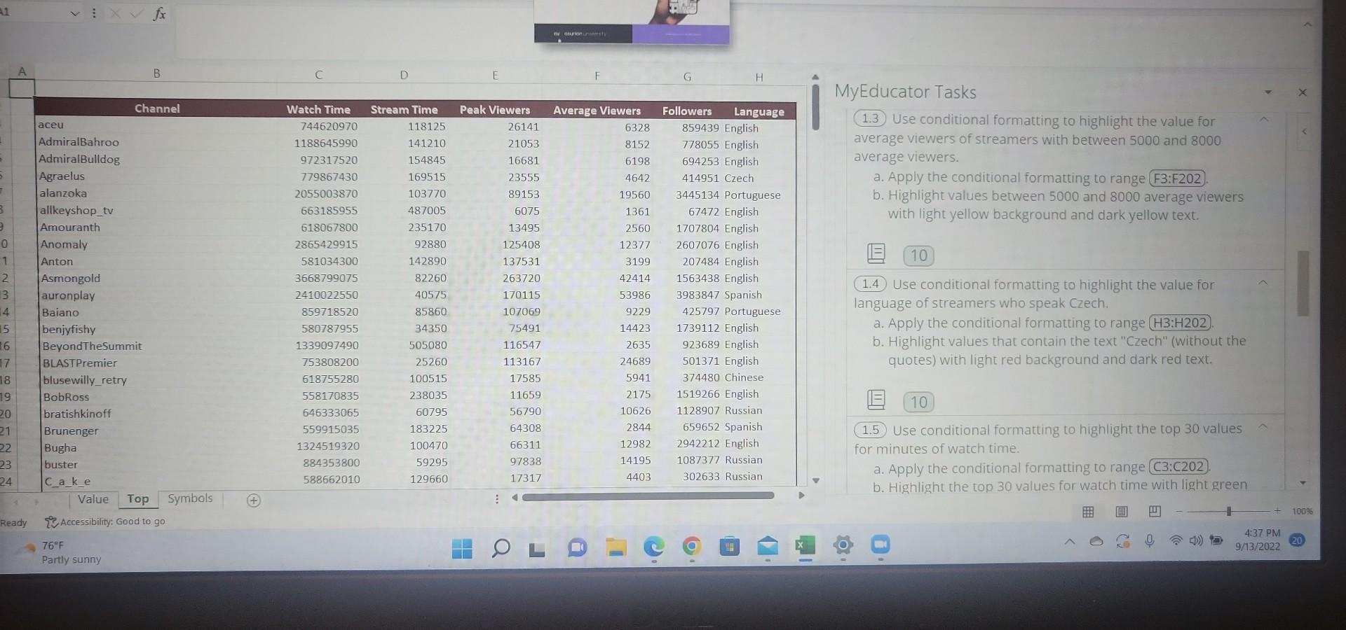 Solved (1.1) Use conditional formatting to highlight the | Chegg.com