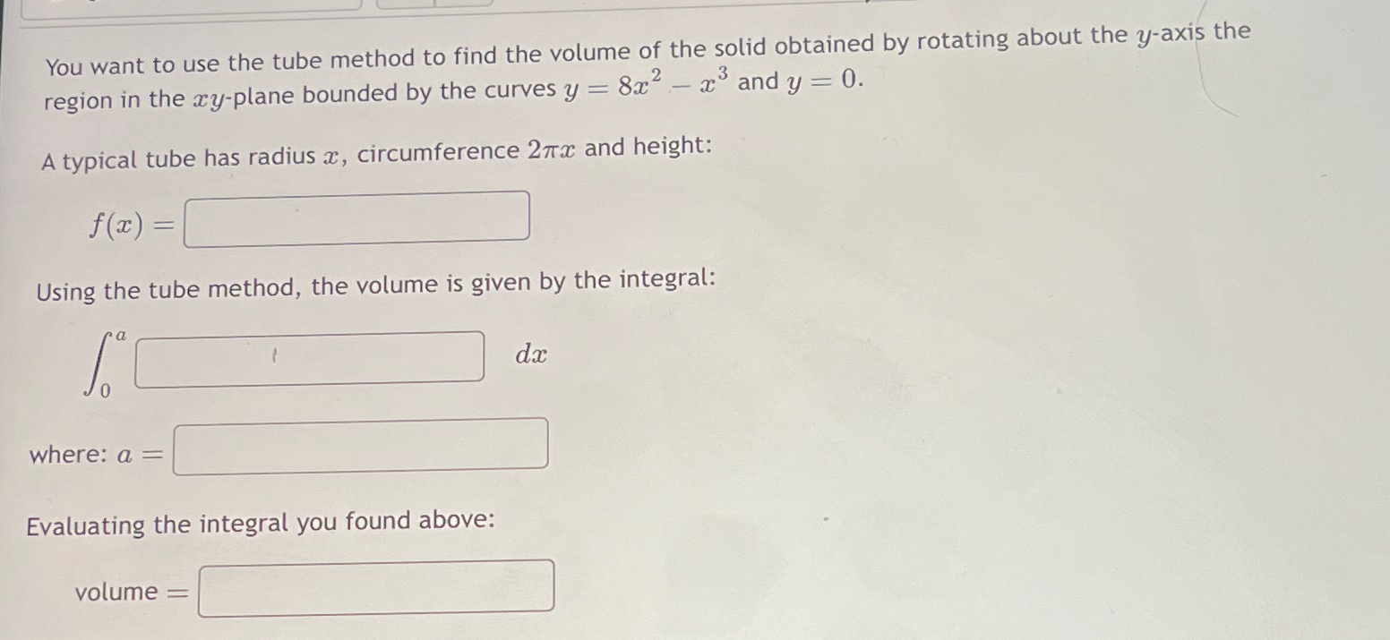 Solved You want to use the tube method to find the volume of | Chegg.com