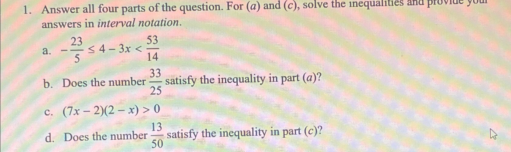 Solved Answer all four parts of the question. For (a) and | Chegg.com