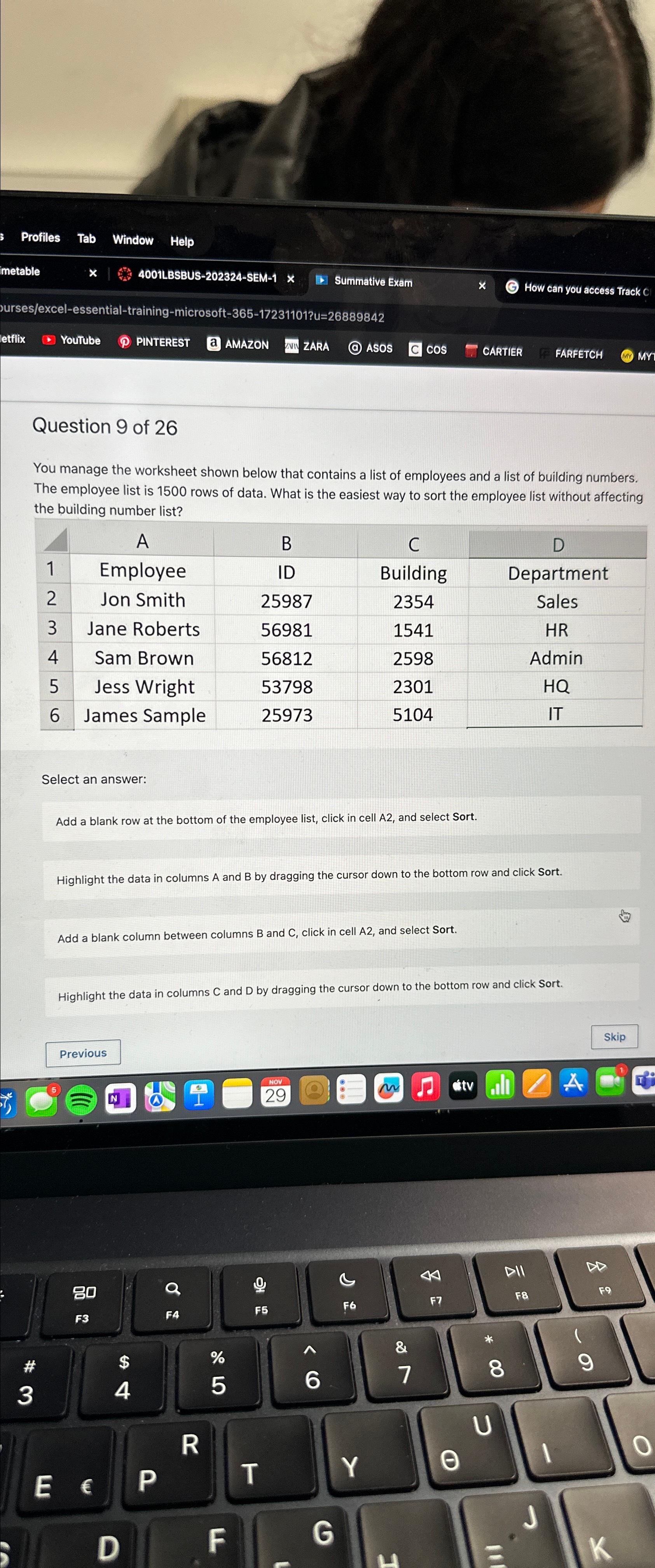 Solved Question 9 ﻿of 26You manage the worksheet shown below | Chegg.com