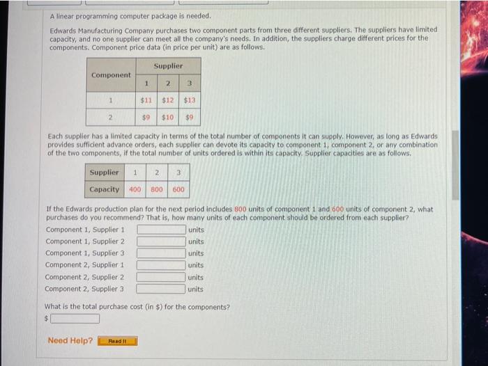 Solved A linear programming computer package is needed. | Chegg.com