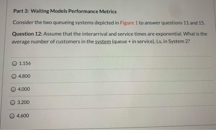 Solved Part 3: Waiting Models Performance Metrics Consider | Chegg.com