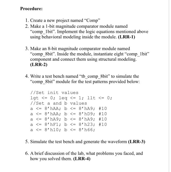 Solved B1. Synthesize the 8-bit Magnitude Comparator in Lab | Chegg.com