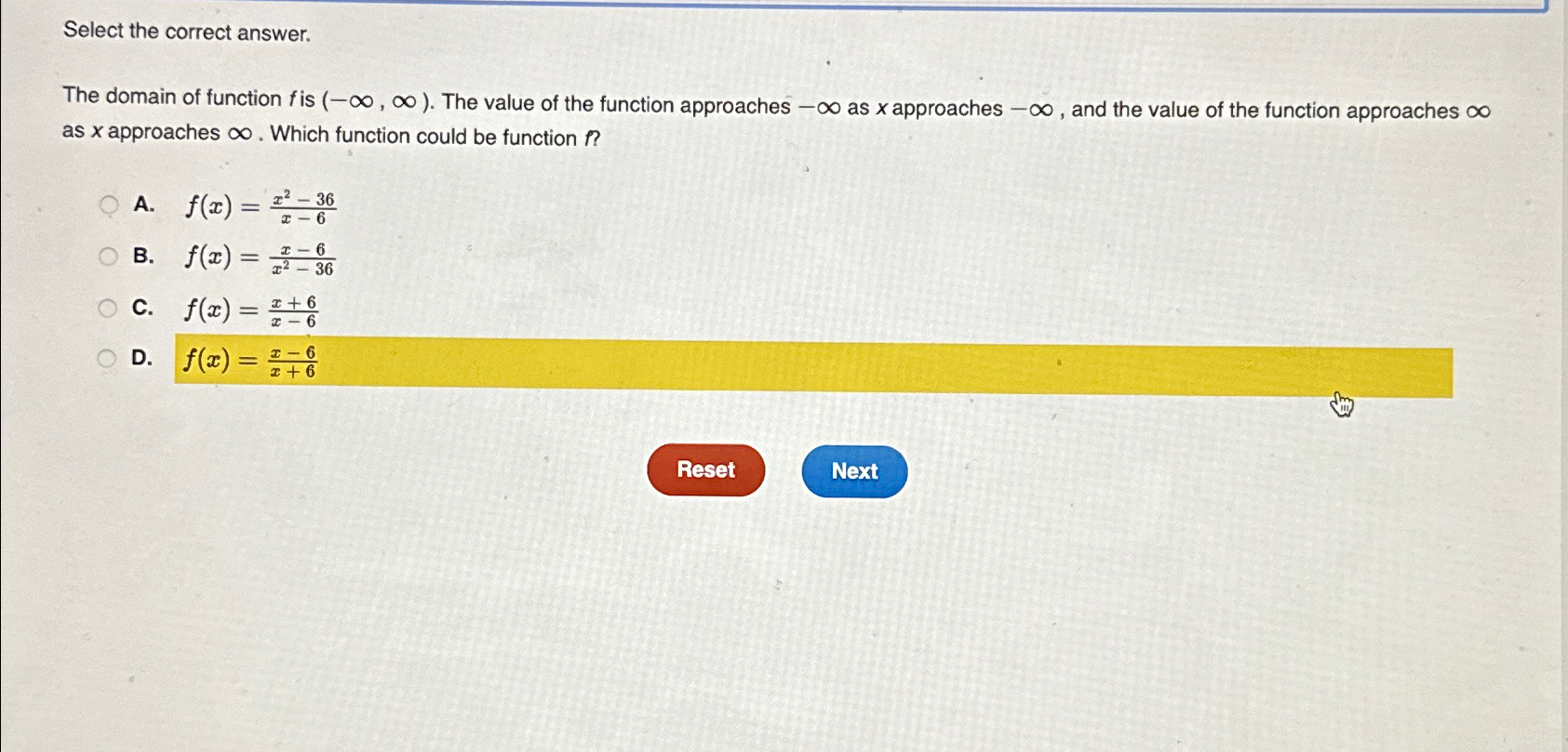 Solved Select the correct answer.The domain of function f | Chegg.com