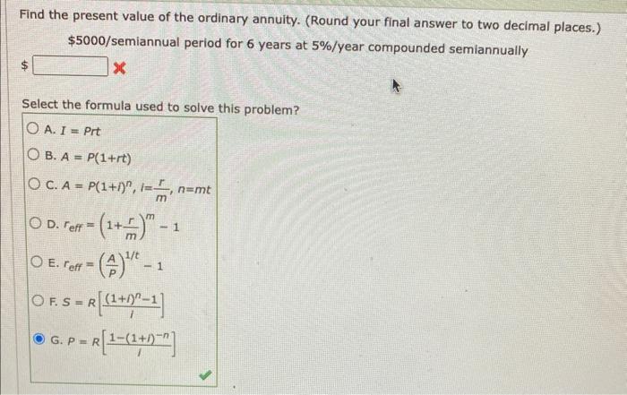 Solved Find the present value of the ordinary annuity. | Chegg.com