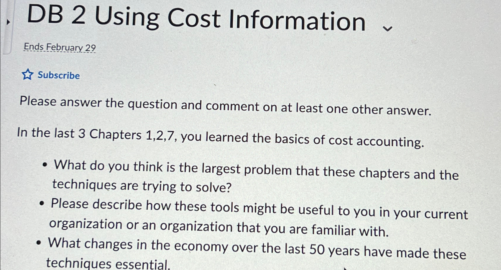 Solved DB 2 ﻿Using Cost InformationEnds February | Chegg.com