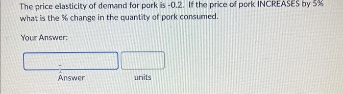 Solved The price elasticity of demand for pork is −0.2. If | Chegg.com