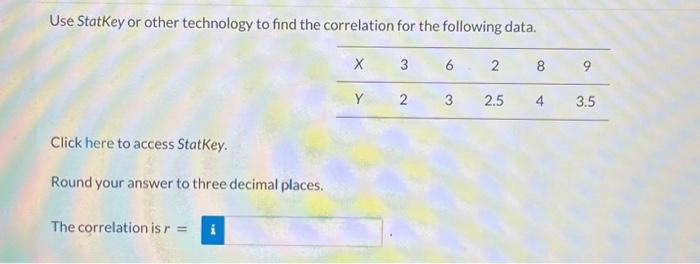 Solved Use StatKey or other technology to find the | Chegg.com